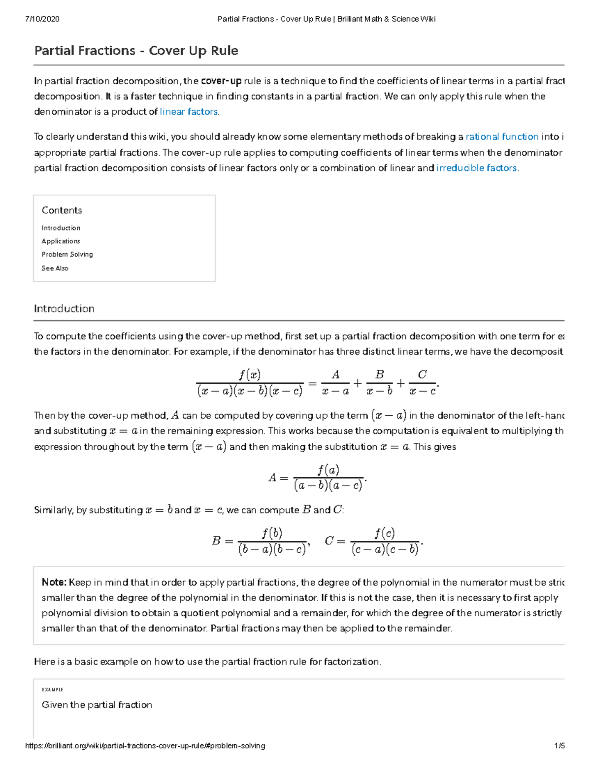Partial Fractions - Cover Up Rule Brilliant Math & Science Wiki - Partial Fractions - Cover Up ...