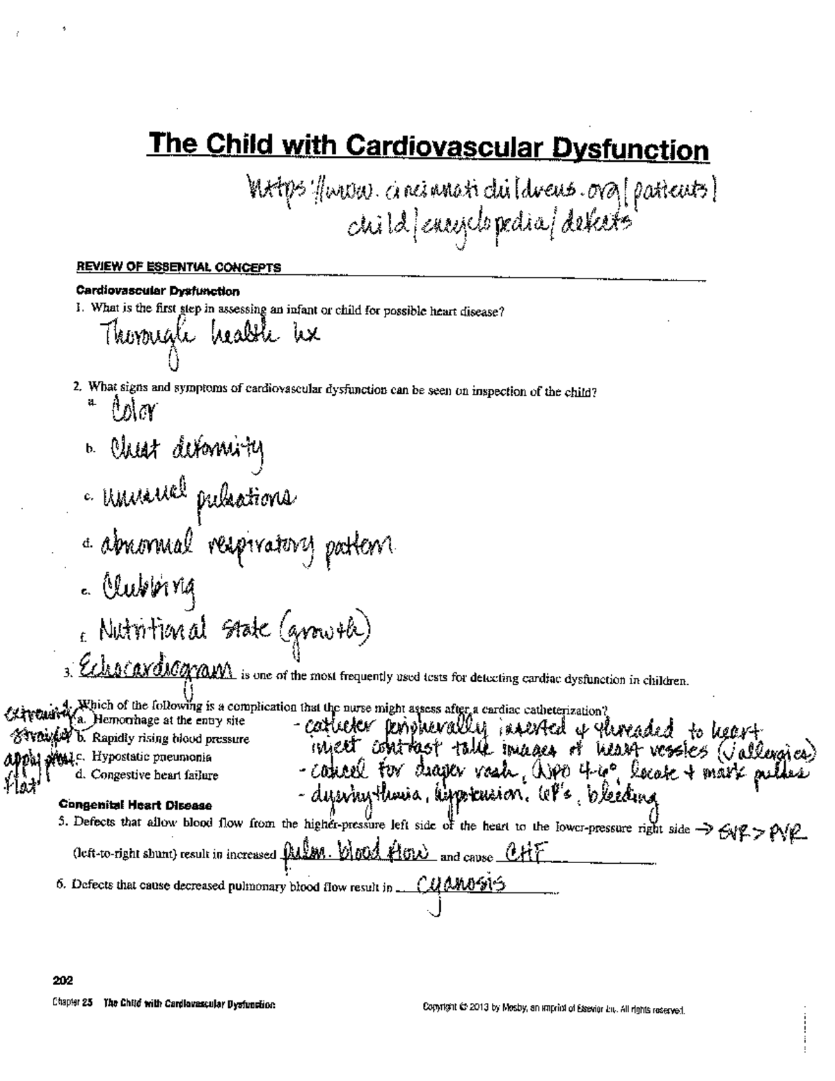 Answer Key to Cardiac Worksheet - N306 - Studocu