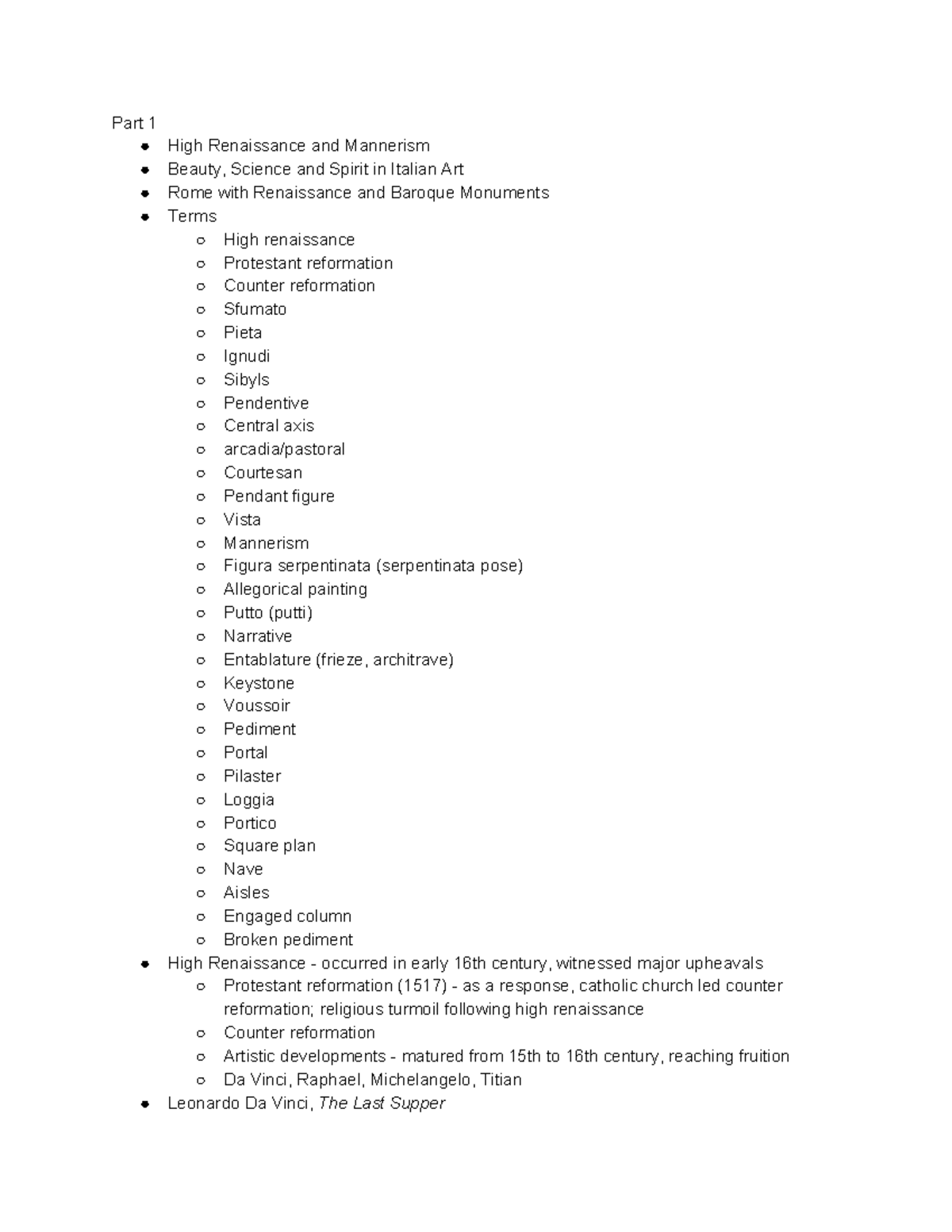 Lecture Notes 5 - High Renaissance and Mannerism Italian Art - Part 1 ...