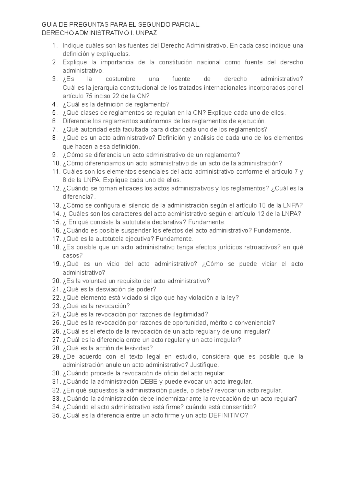 GUIA DE Estudio 2da Parte Derecho Administrativo 1 - GUIA DE PREGUNTAS PARA EL SEGUNDO PARCIAL ...
