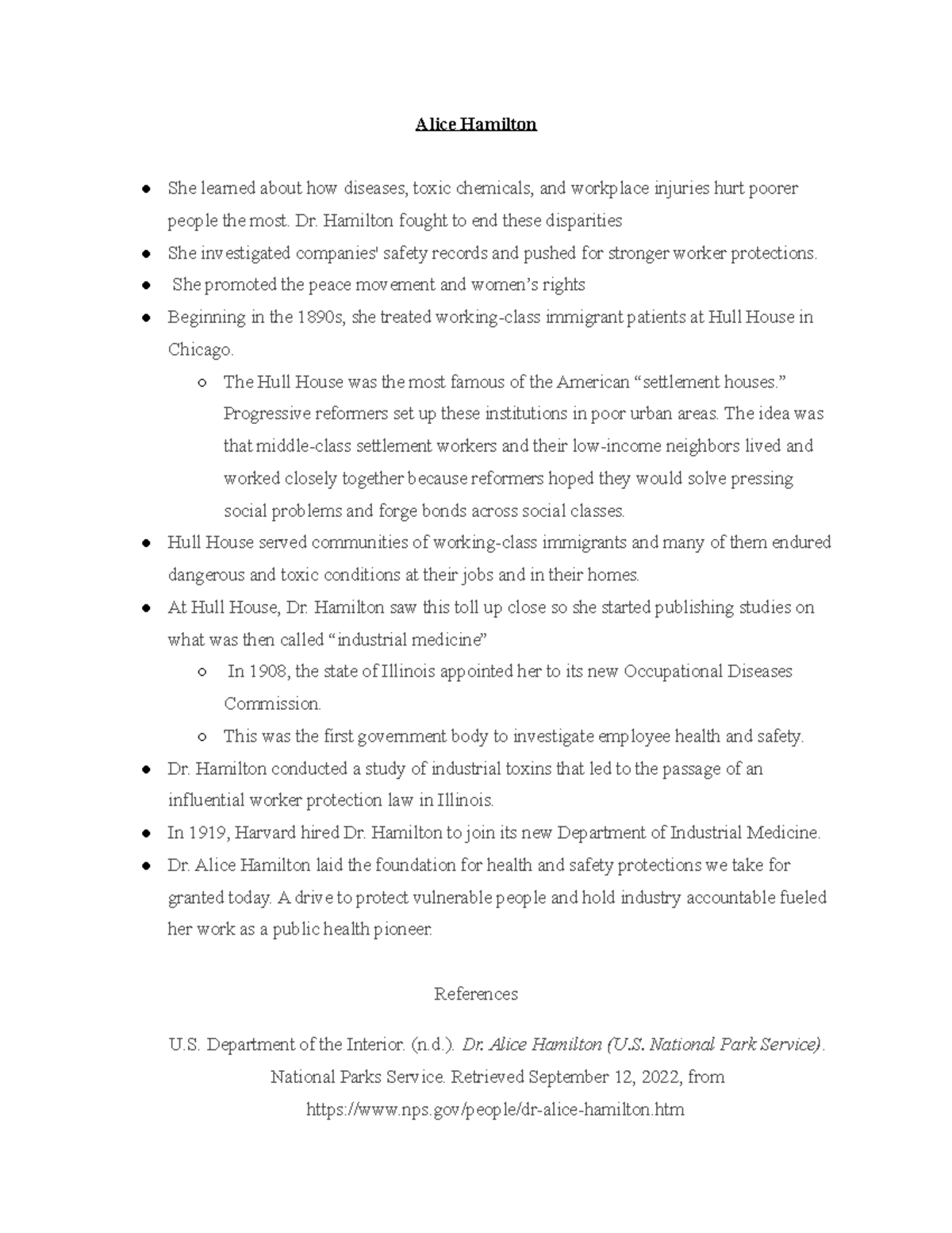 Alice Hamilton Notes - Alice Hamilton She learned about how diseases ...