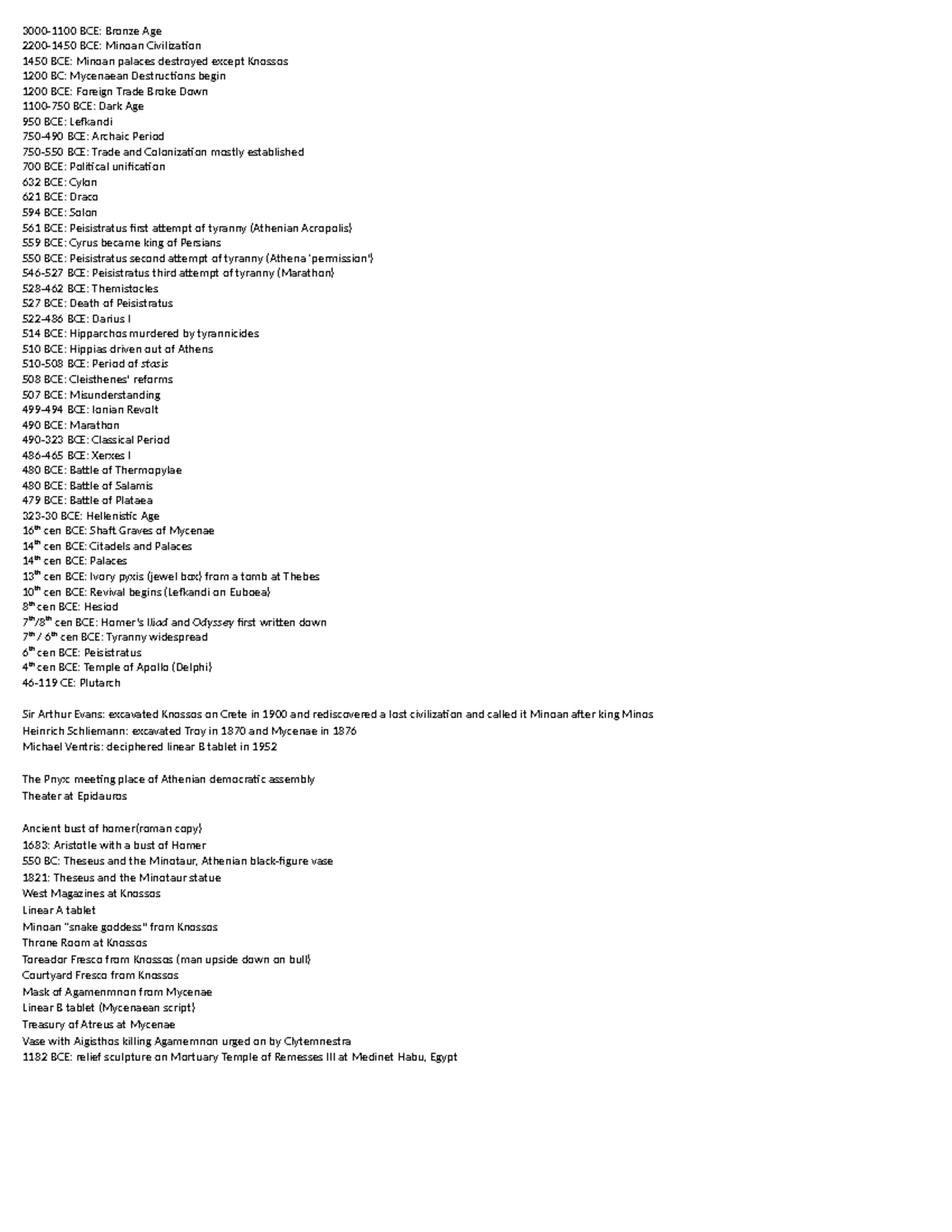 CLAS 1P91 Final Exam Cheat Sheet - 3000-1100 BCE: Bronze Age 2200-1450 ...