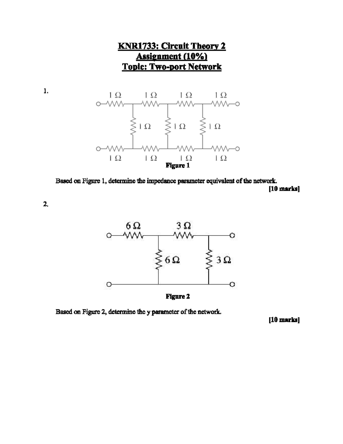 Two Port Network Tutorial Question - KNR1733: Circuit Theory 2 ...