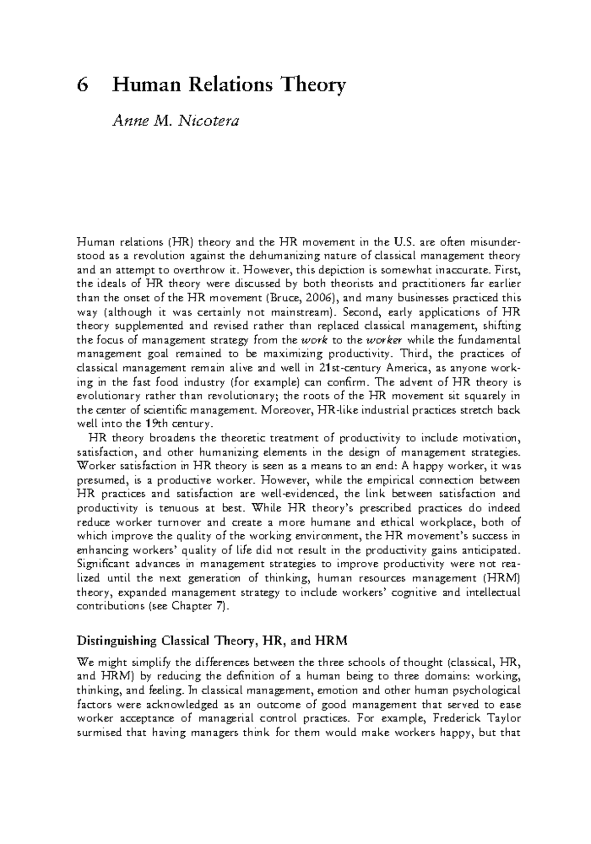 Chapter 6 - Human Relations Theory - 6 Human Relations Theory Anne M ...