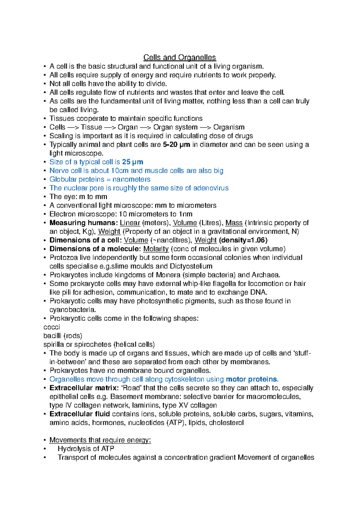 Cells and organelles - Lecture notes 1 - Cells and Organelles A cell is ...