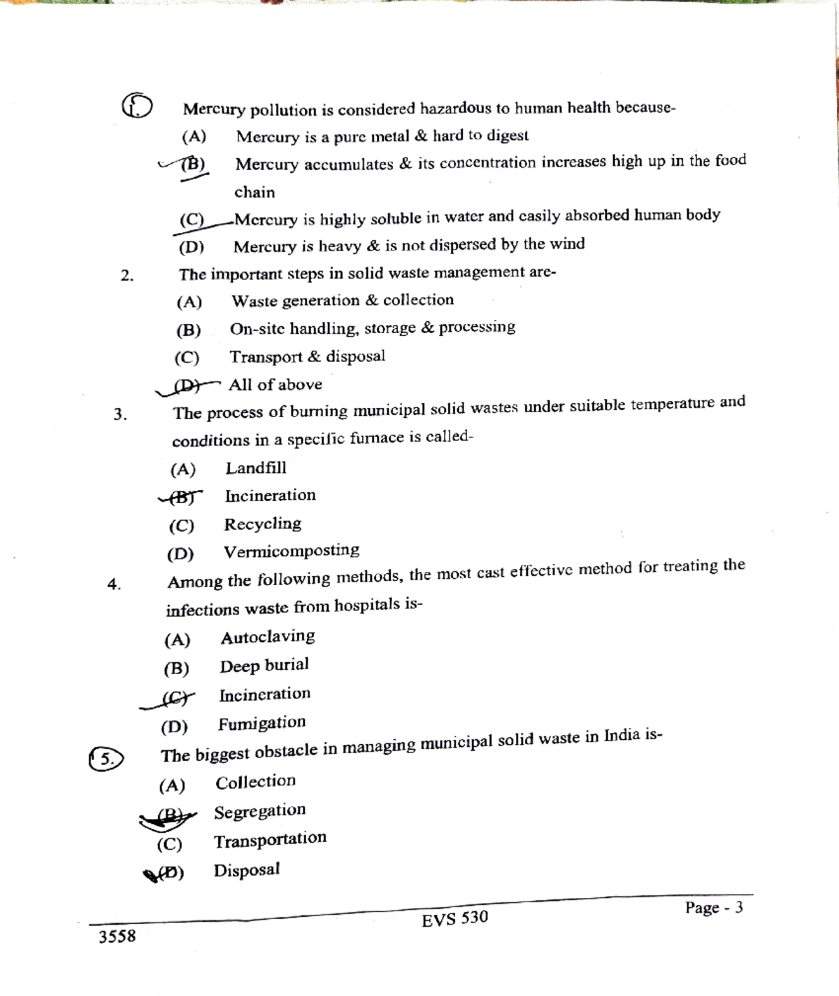 Solid waste management mcq paper 2nd sem - Environmental Biotechnology ...