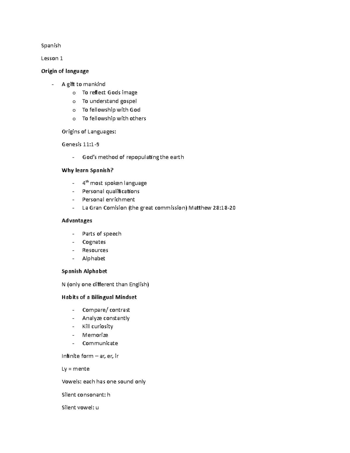 Elementary Spanish 1 - Notes for the entire semester in Dr. Peterlevitz ...