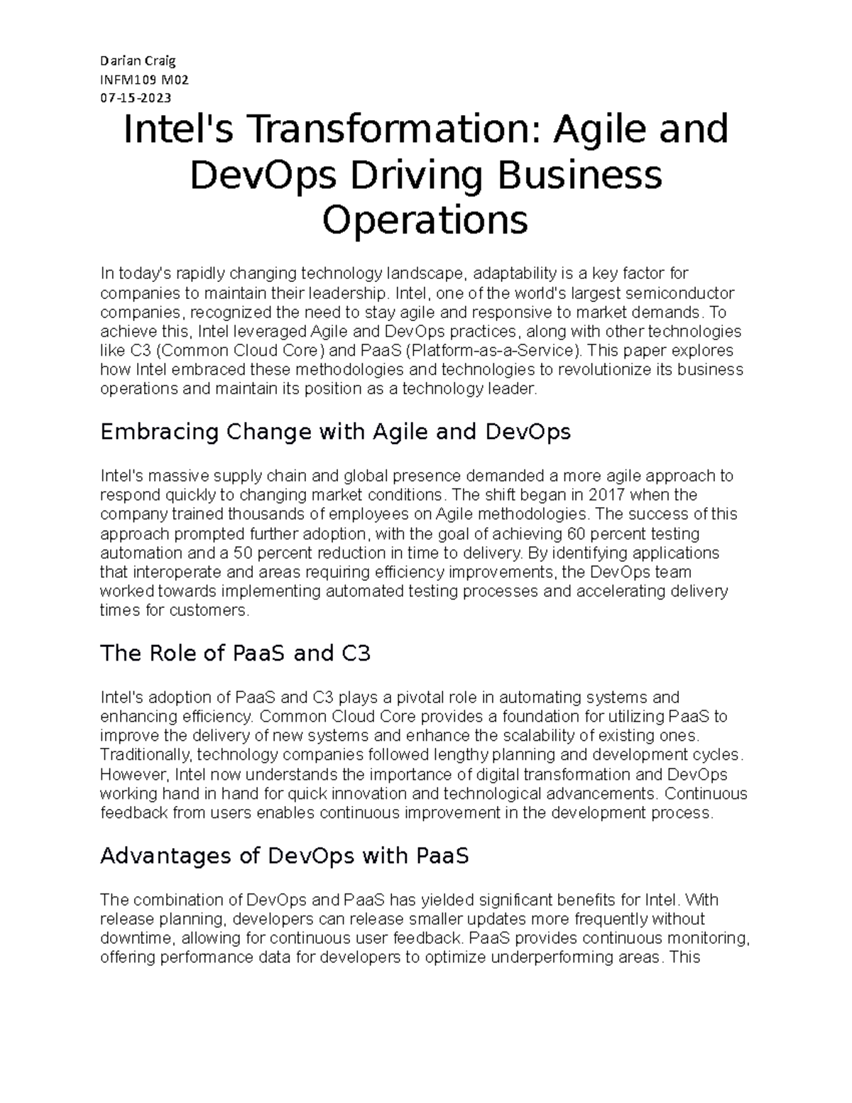 Darian Craig. INFM109. M02-Intel Agile Dev Ops. 15 JUL 2023 - Darian ...