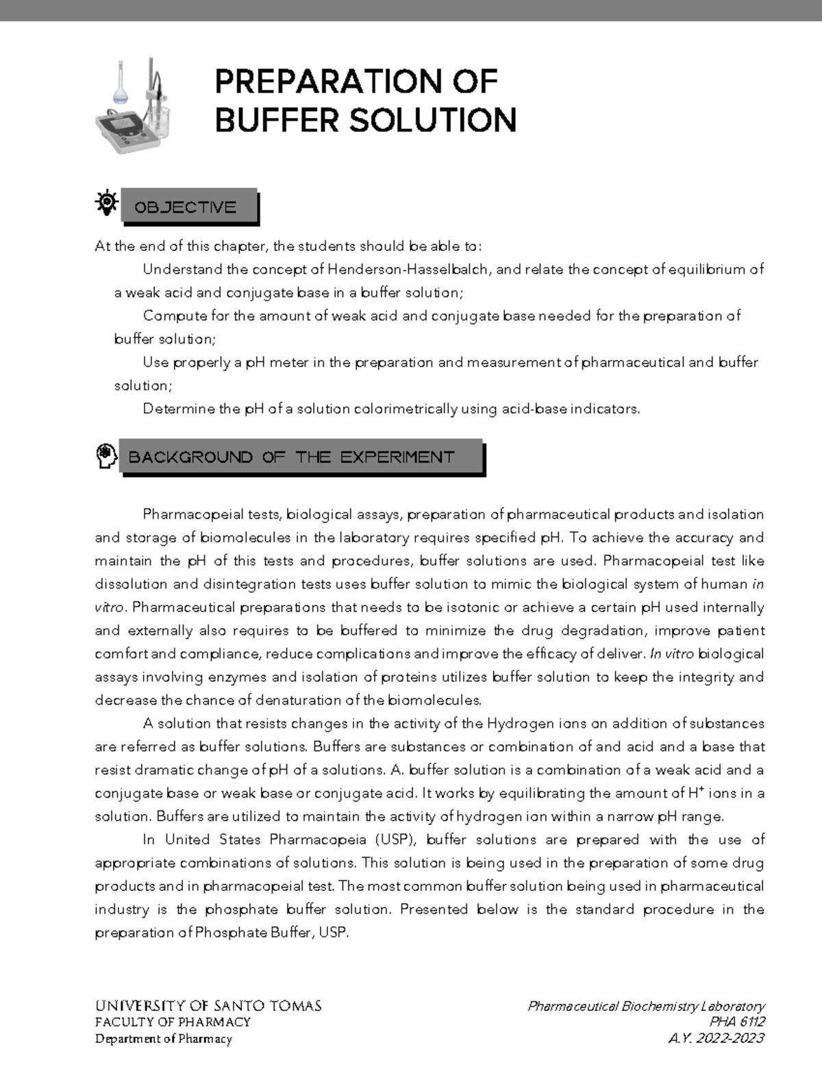 Biochem Module-p H and Buffers - UNIVERSITY OF SANTO TOMAS ...