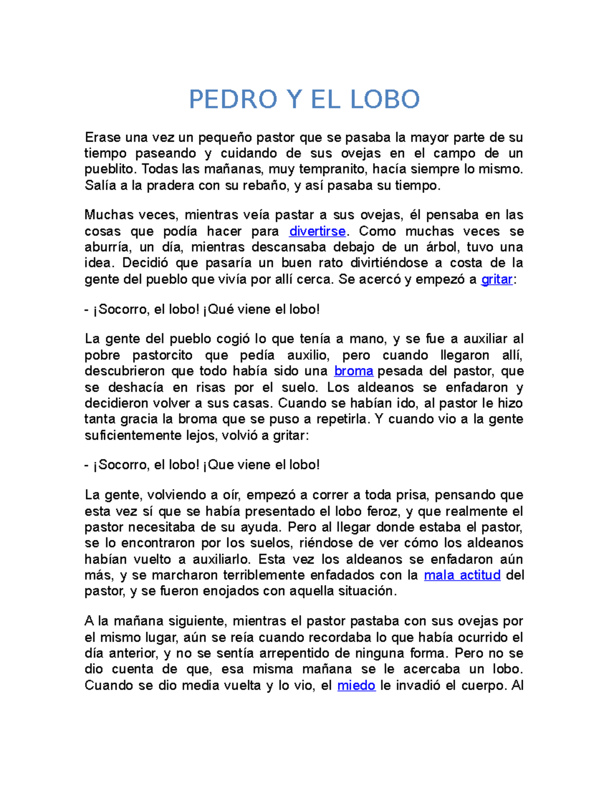Pedro Y EL LOBO - LECTURA - PEDRO Y EL LOBO Erase una vez un pequeño ...