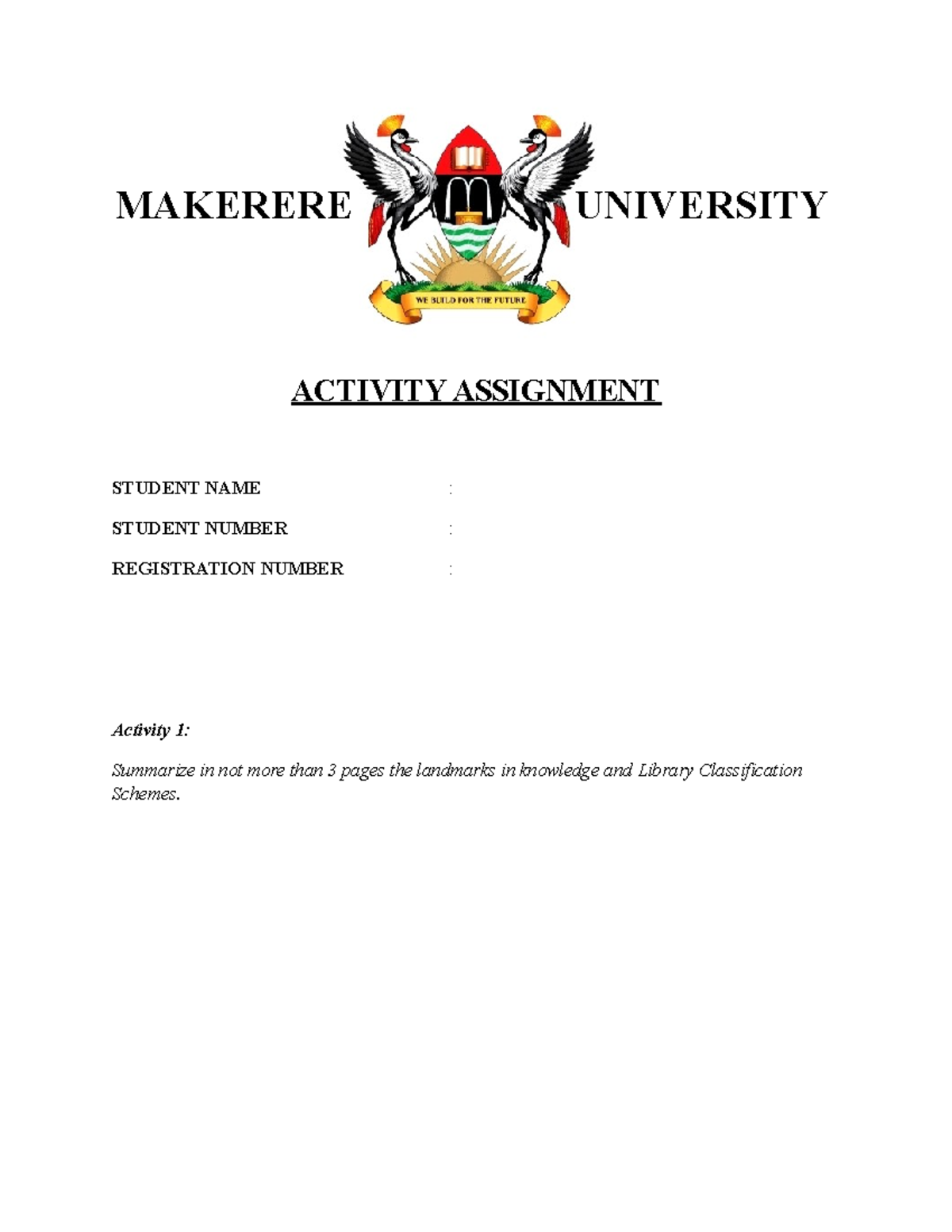 Activity Assignment Victoria - MAKERERE UNIVERSITY ACTIVITY ASSIGNMENT ...