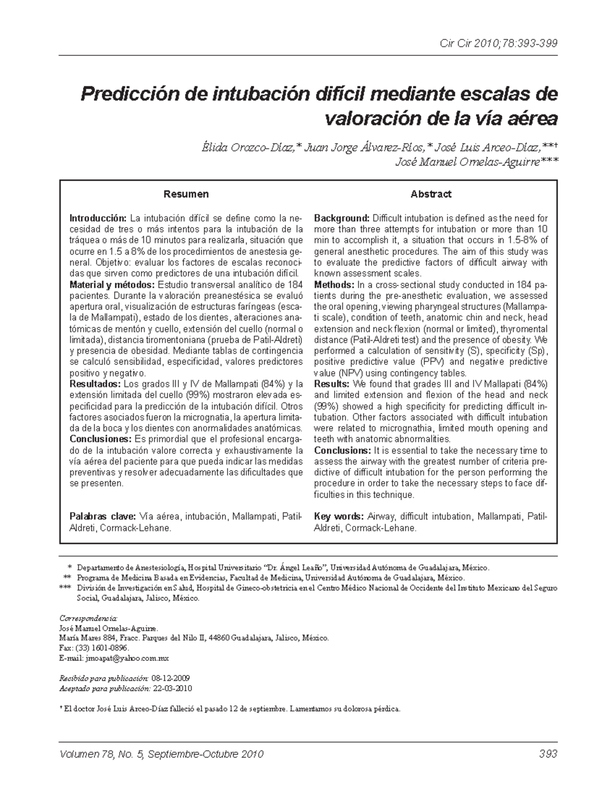 Predicción de intubación difícil mediante escalas de valoración de la ...