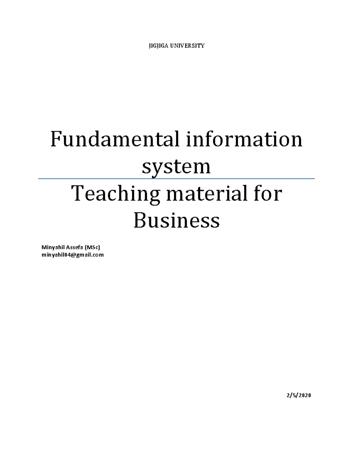 Fundamental information system Teaching - JIGJIGA UNIVERSITY ...