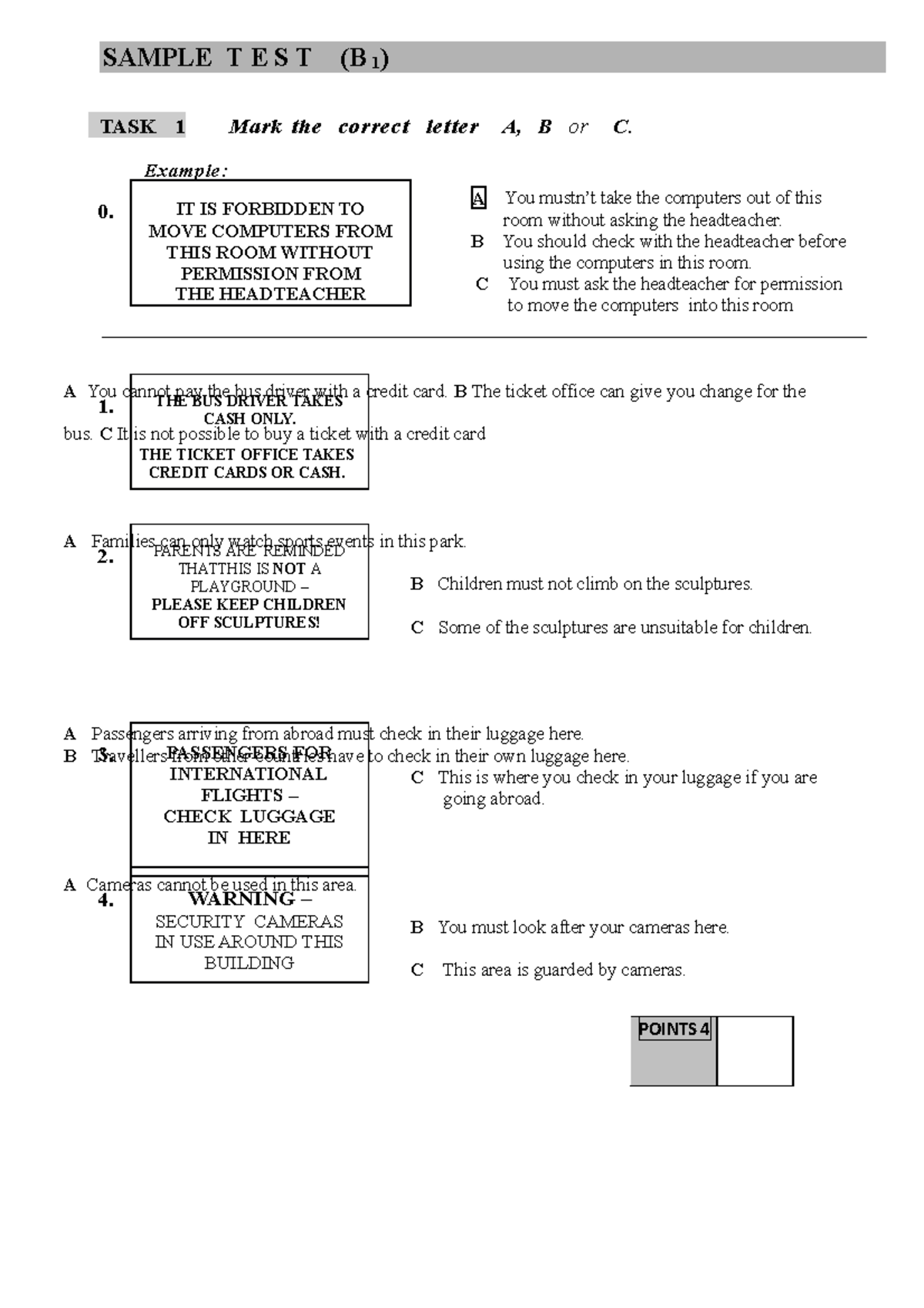 MA Sample Test B1 - documents - POINTS 4 SAMPLE T E S T (B 1 ) TASK 1 ...