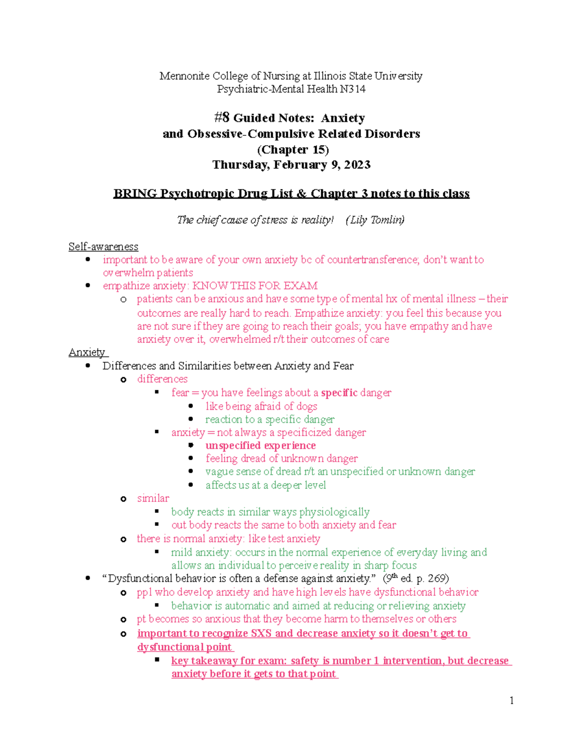 Guided notes 8 - psychiatric mental health nursing professor kirsten ...