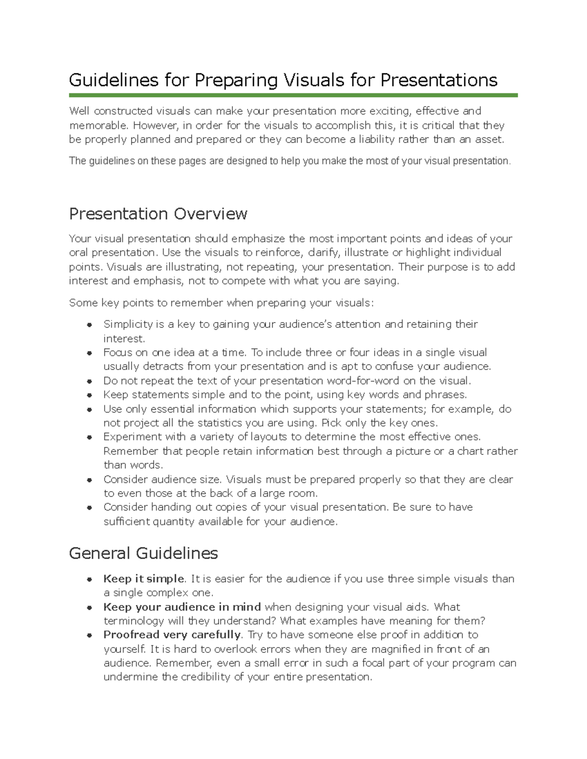 Guidelines for Preparing Visuals for Presentations - Google Docs ...