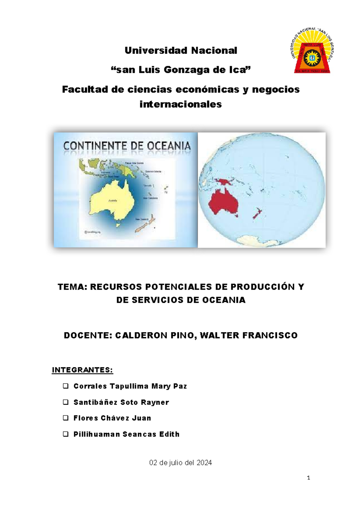 Oceania- Monografia - Universidad Nacional “san Luis Gonzaga de Ica ...