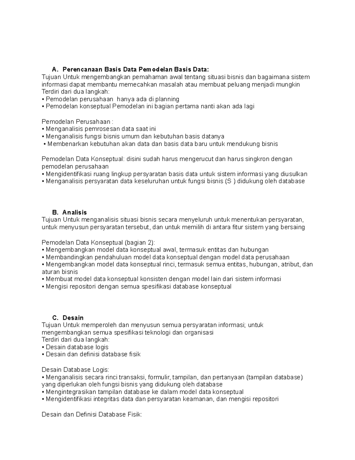 Perencanaan Basis Data Pemodelan Basis Data - A. Perencanaan Basis Data ...
