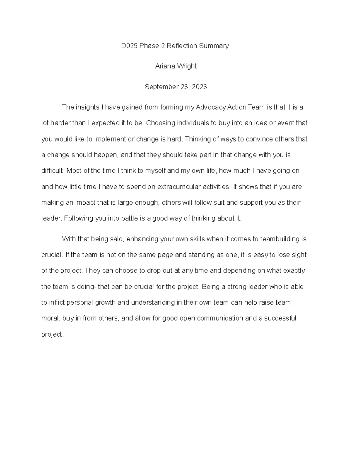 D025 Phase 2 Reflection Summary - D025 Phase 2 Reflection Summary ...