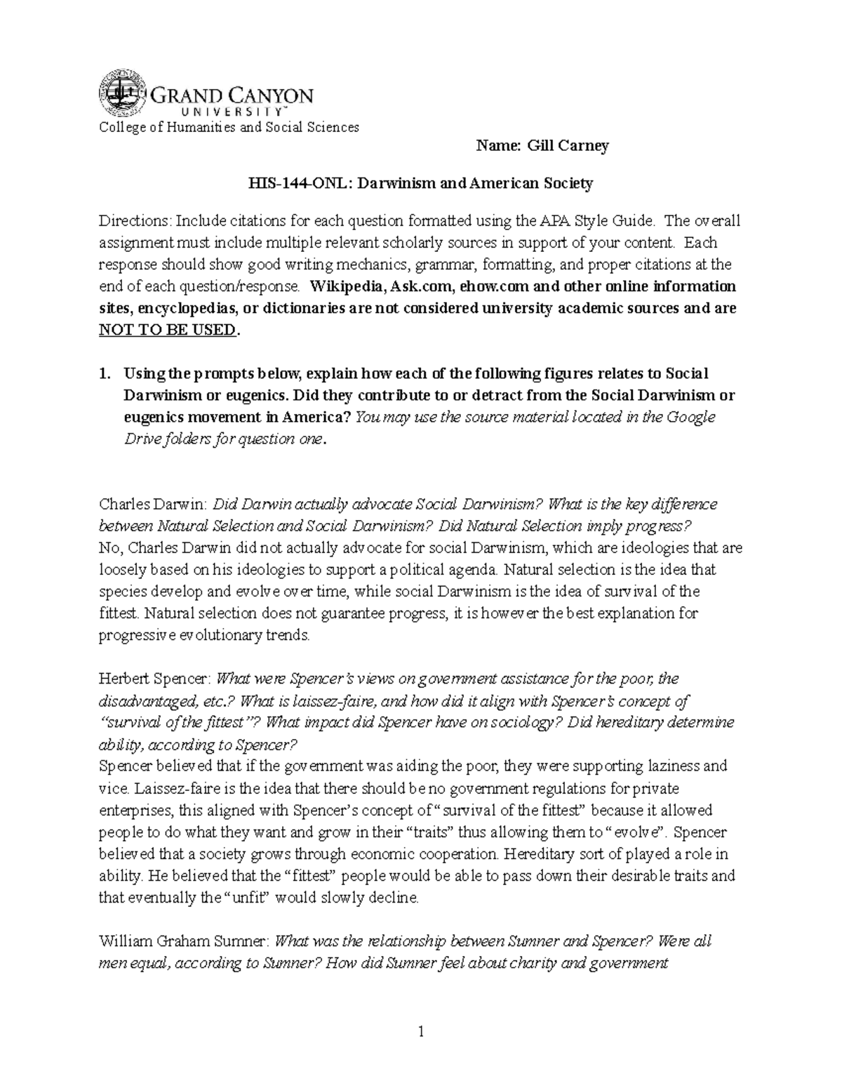 HIS-144 Topic 2 Darwinism and American Society scaffolded - College of ...