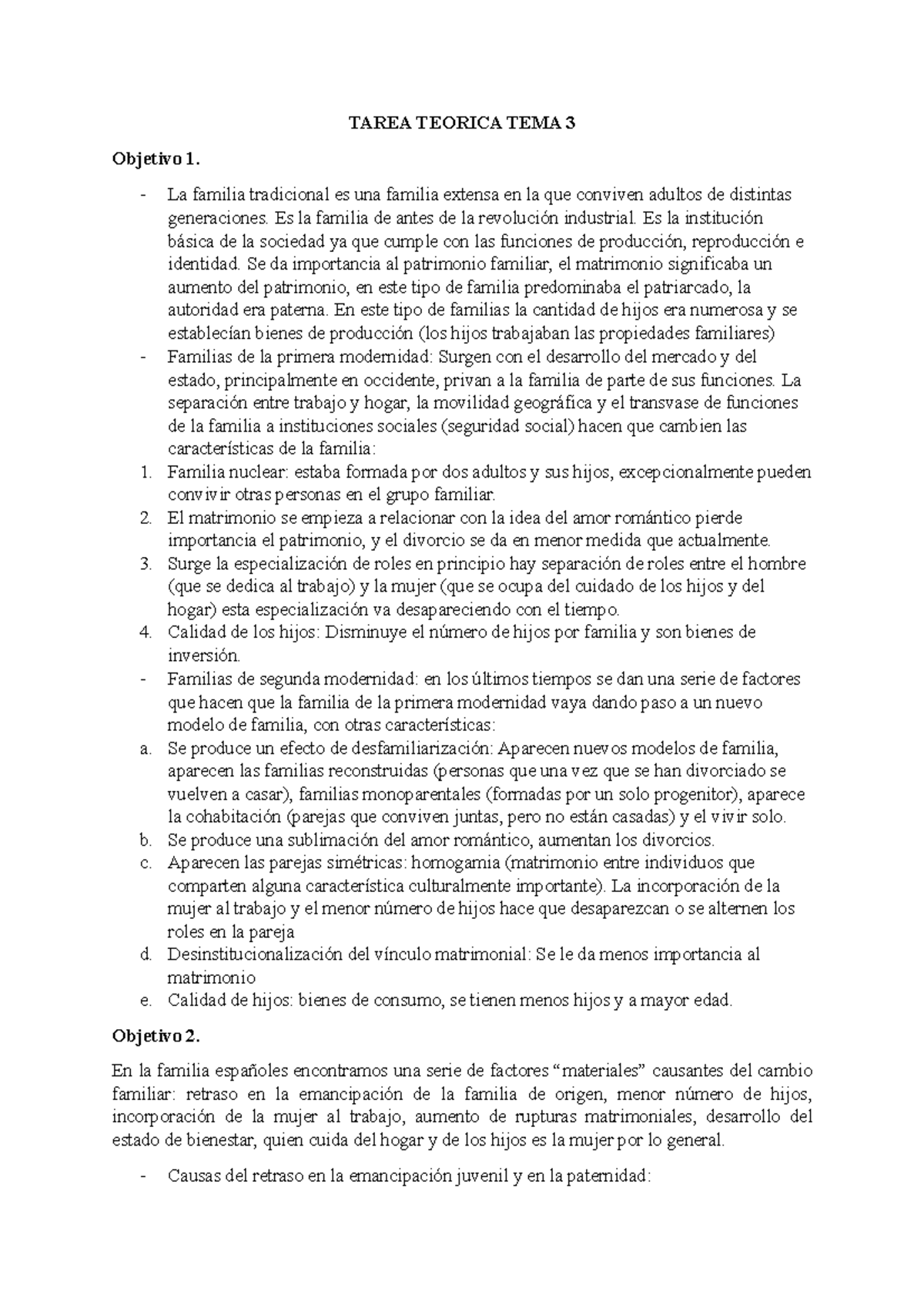Tarea teórica tema 3 - TAREA TEORICA TEMA 3 Objetivo 1. La familia ...