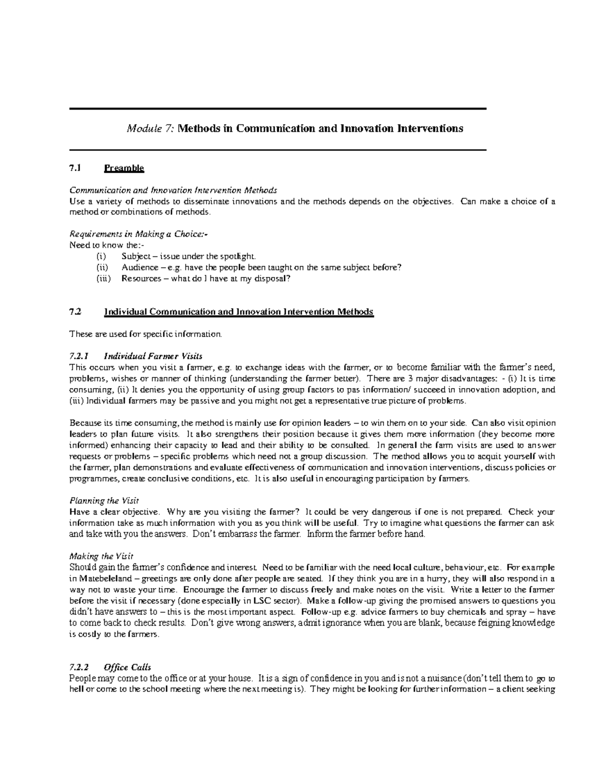 Module 7 Methods in Communication and Innovation Interventions - Can make a choice of a method ...