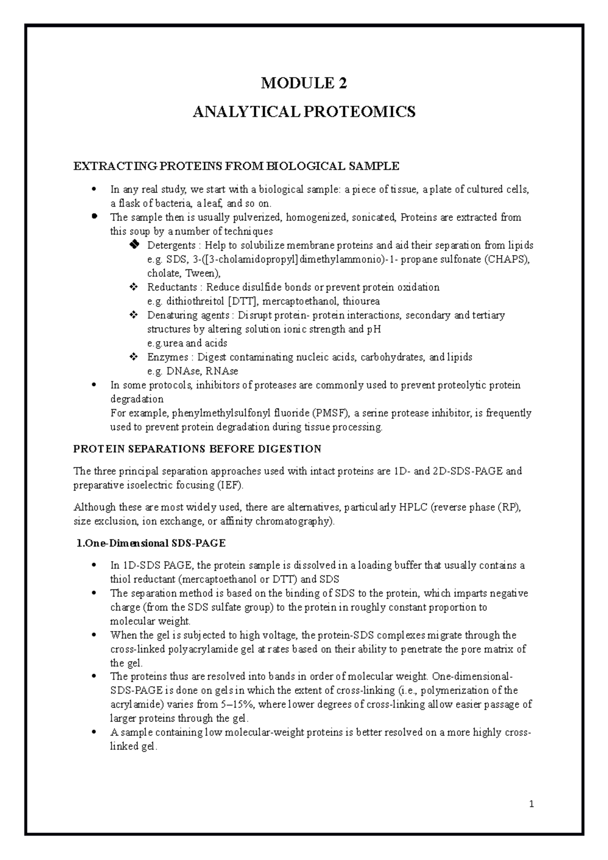 Module 2 - ANALYTICAL PROTEOMICS - MODULE 2 ANALYTICAL PROTEOMICS EXTRACTING PROTEINS FROM - Studocu