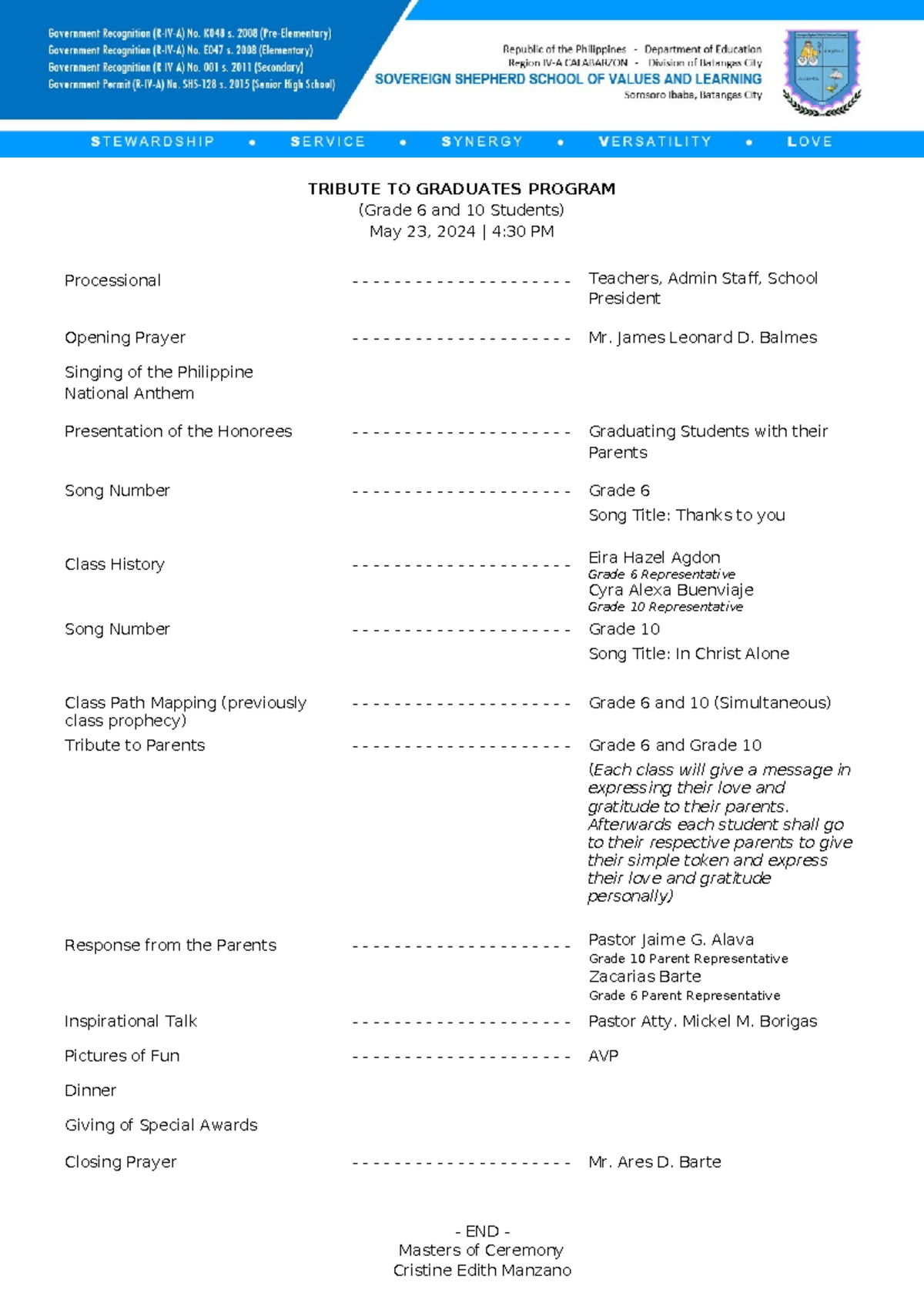 Tribute-Program - TRIBUTE TO GRADUATES PROGRAM (Grade 6 and 10 Students ...