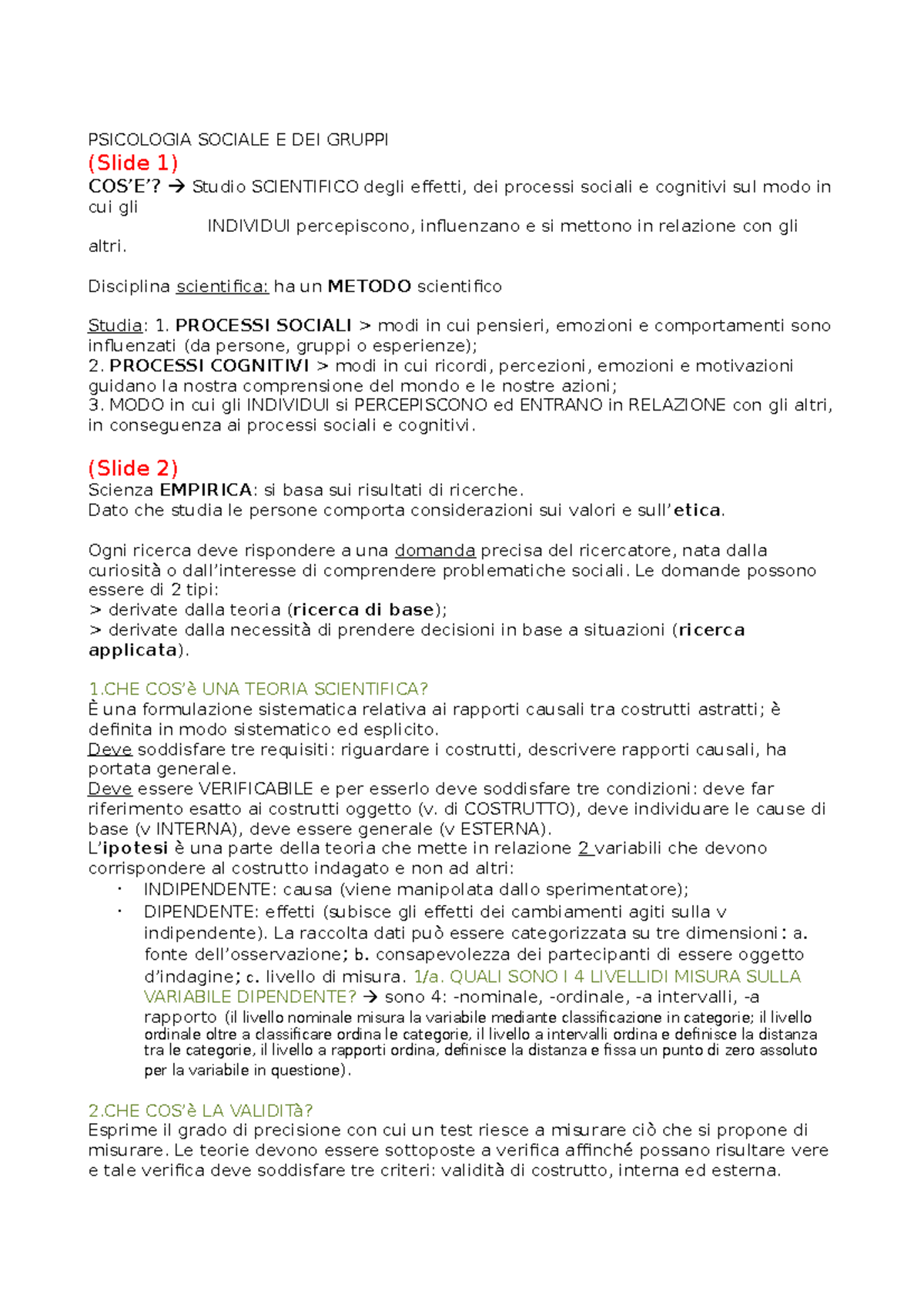 Riassunto-slide-psico sociale e dei gruppi - PSICOLOGIA SOCIALE E DEI ...