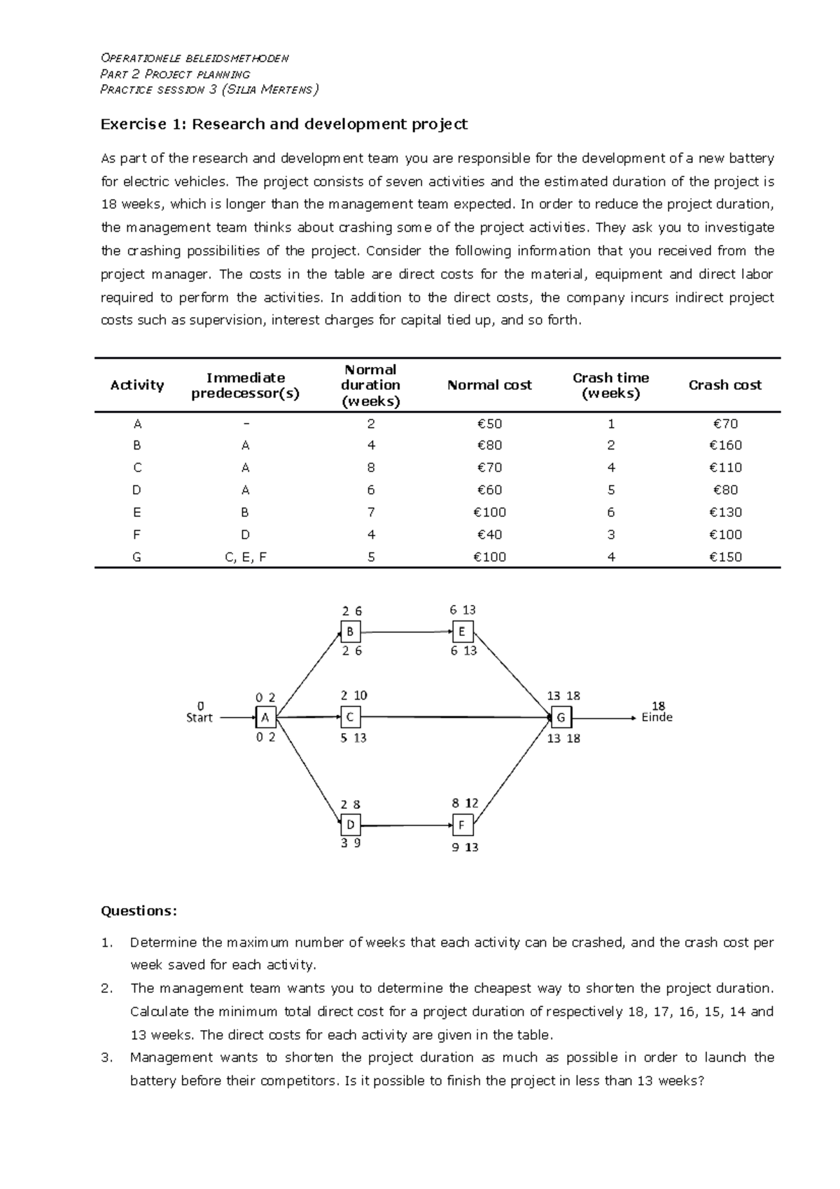 OPBM part 2 Project Planning Werkzitting 2 - PART 2 PROJECT PLANNING PRACTICE SESSION 3 (SILIA ...