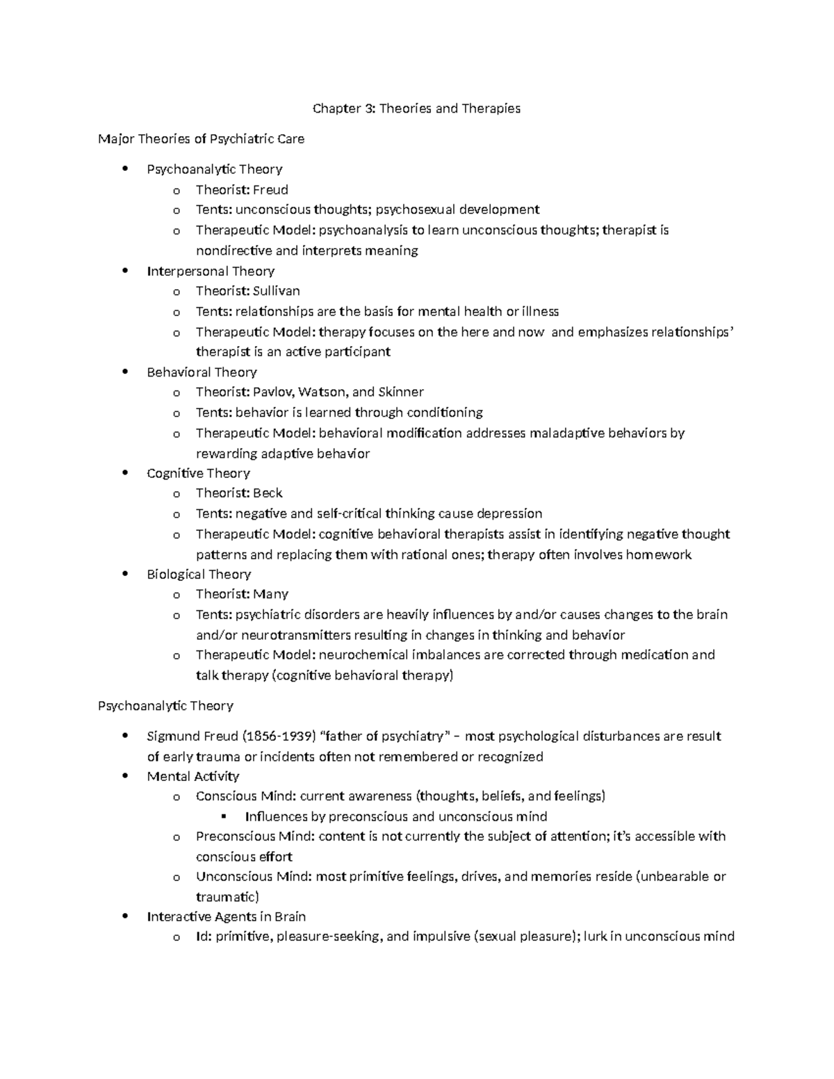 Chapter 3 - READ all notes - Chapter 3: Theories and Therapies Major ...