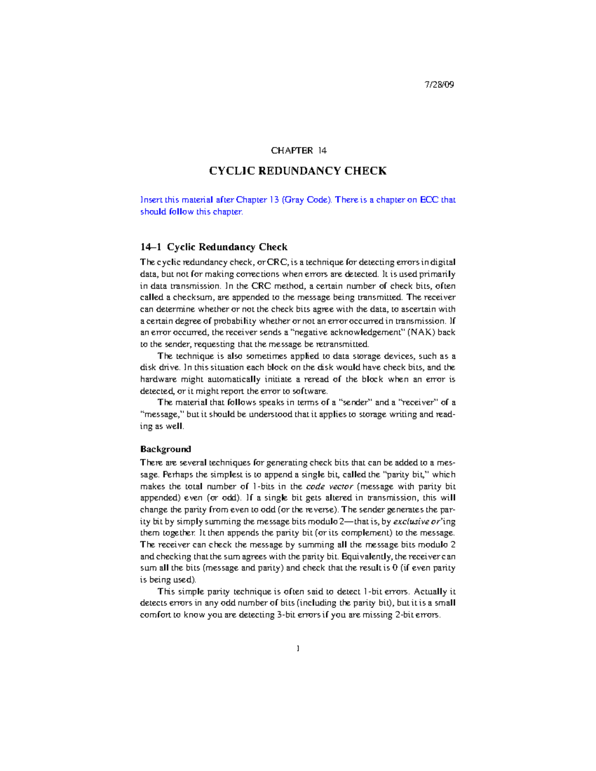 Crc - Hello - 1 7/28/ CHAPTER 14 CYCLIC REDUNDANCY CHECK Insert this ...