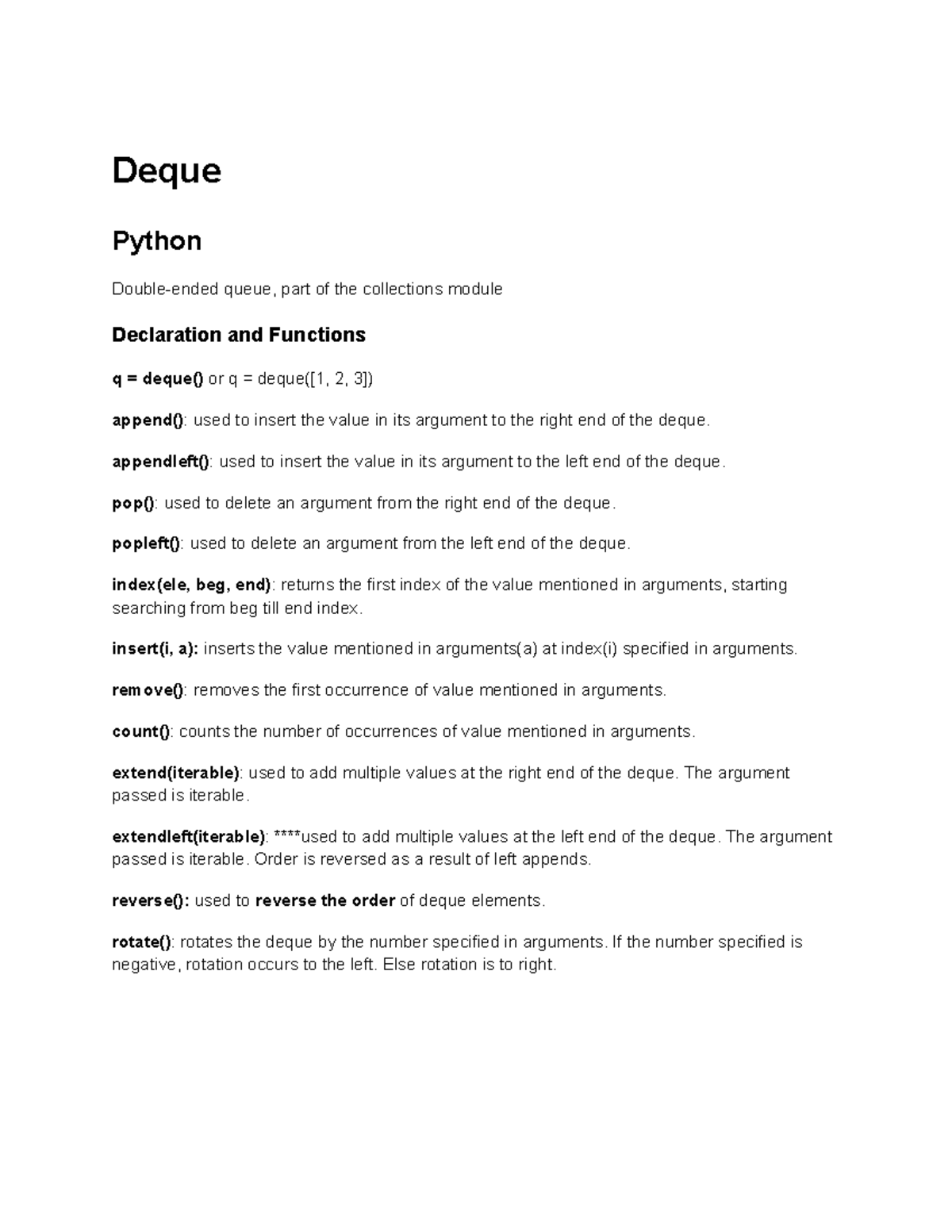Common Structures - Professor Hilfinger - Deque Python Double-ended ...