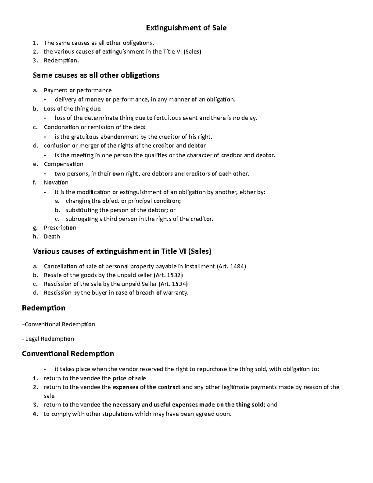 Extinguishment-of-Sale - Extinguishment of Sale The same causes as all ...