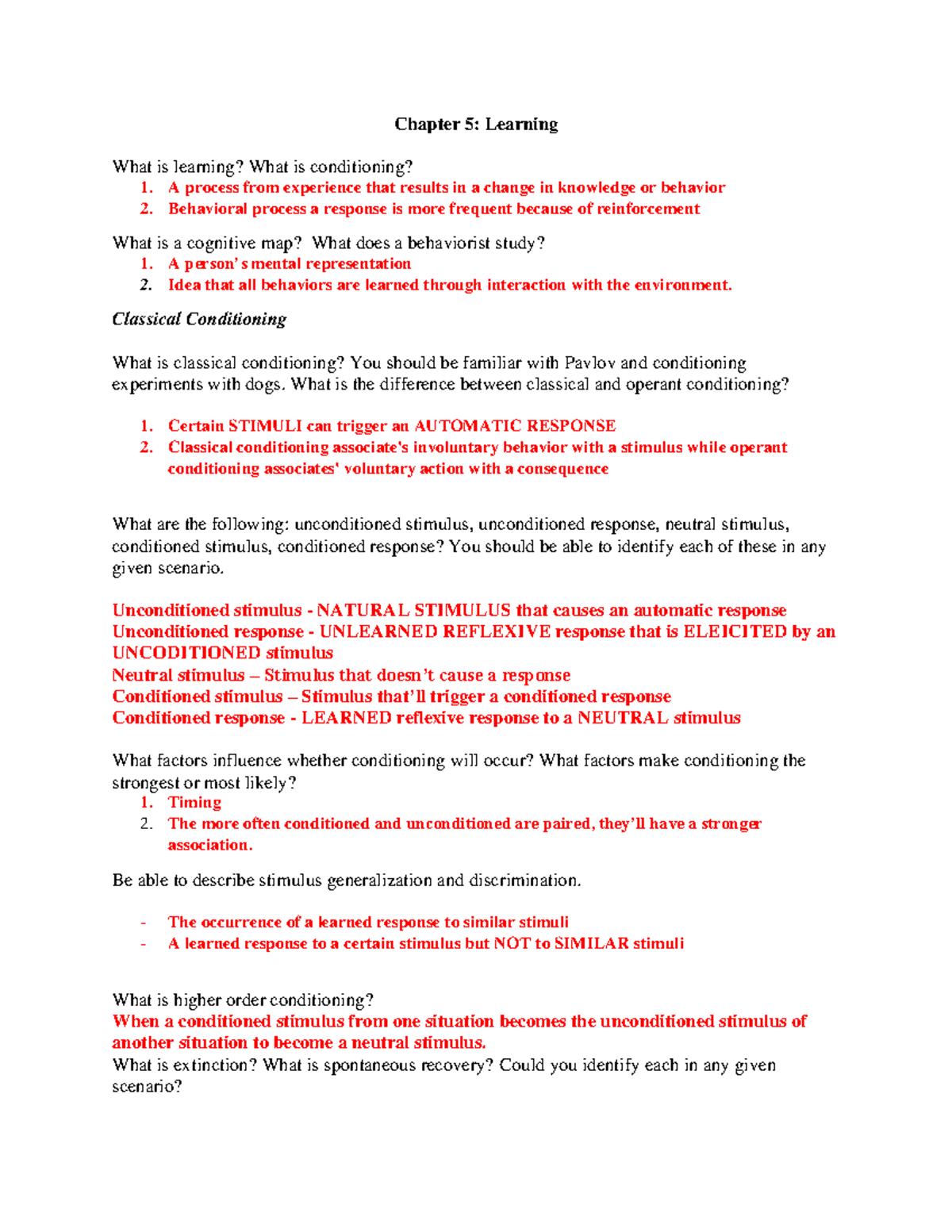 P102 F22 Exam 2 Study Guide - Chapter 5: Learning What is learning ...