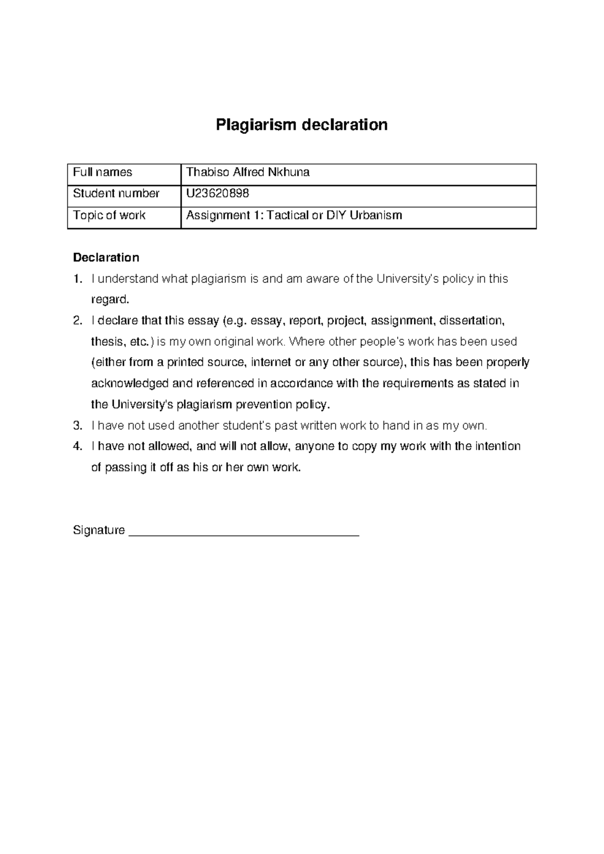 GGY 201 TASK 1 - USEFUL - Plagiarism declaration Full names Thabiso ...