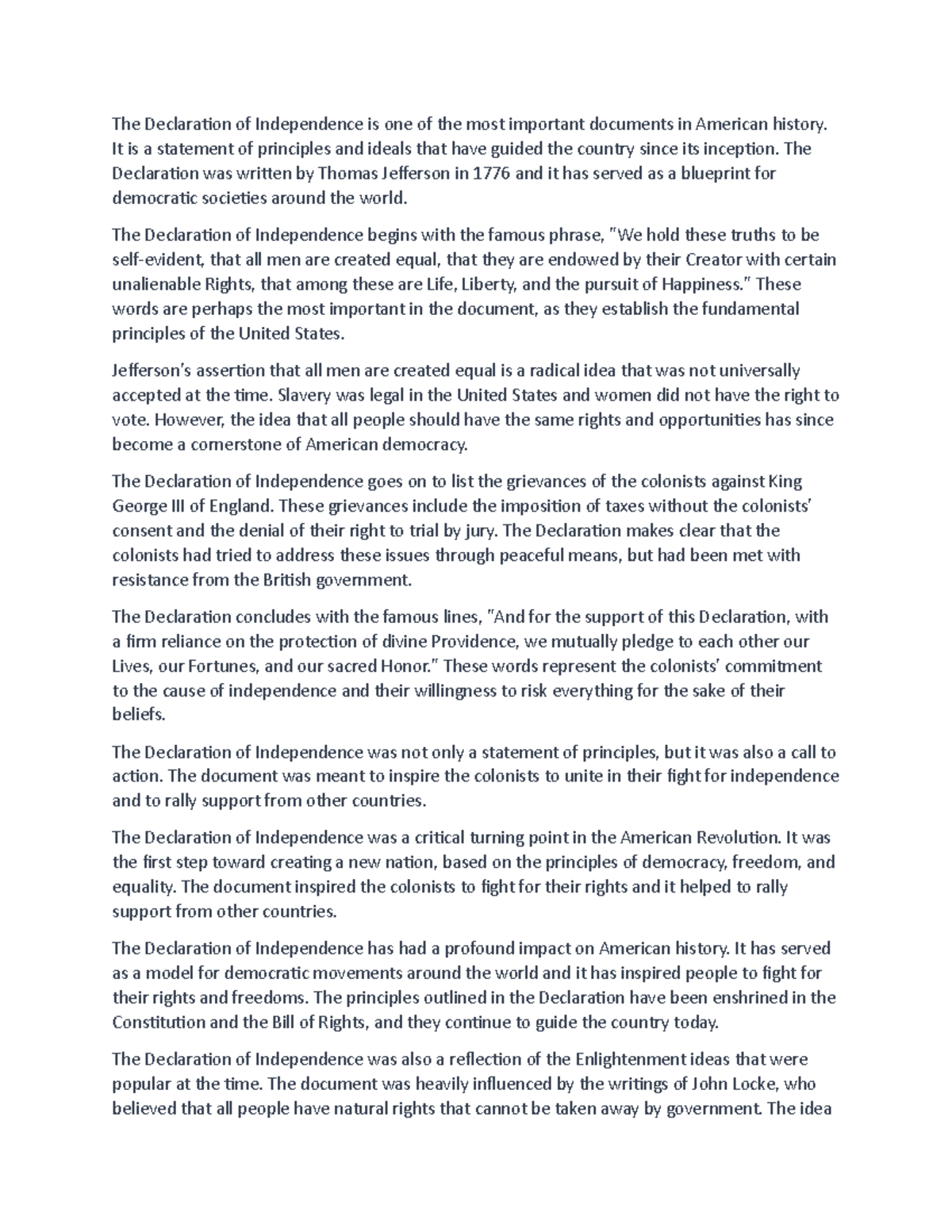 Declaration of Independence - It is a statement of principles and ...