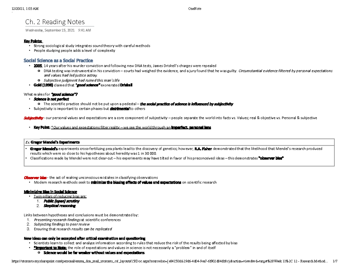 Research methods - reading - Ch. 2 Reading Notes Wednesday, September ...
