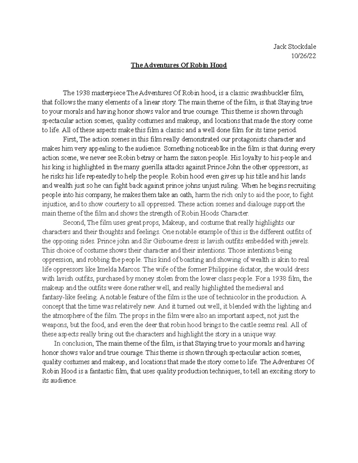 Robin Hood - a good essay template or something to copy off of and ...