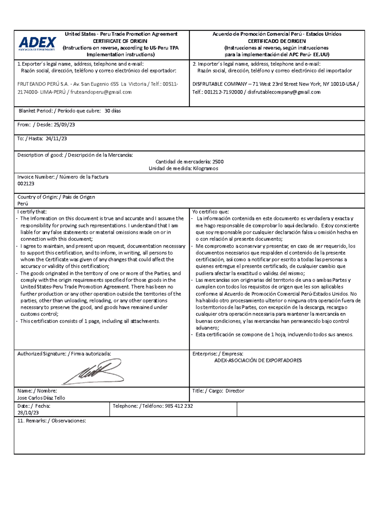 ADEX - adex - United States - Peru Trade Promotion Agreement ...