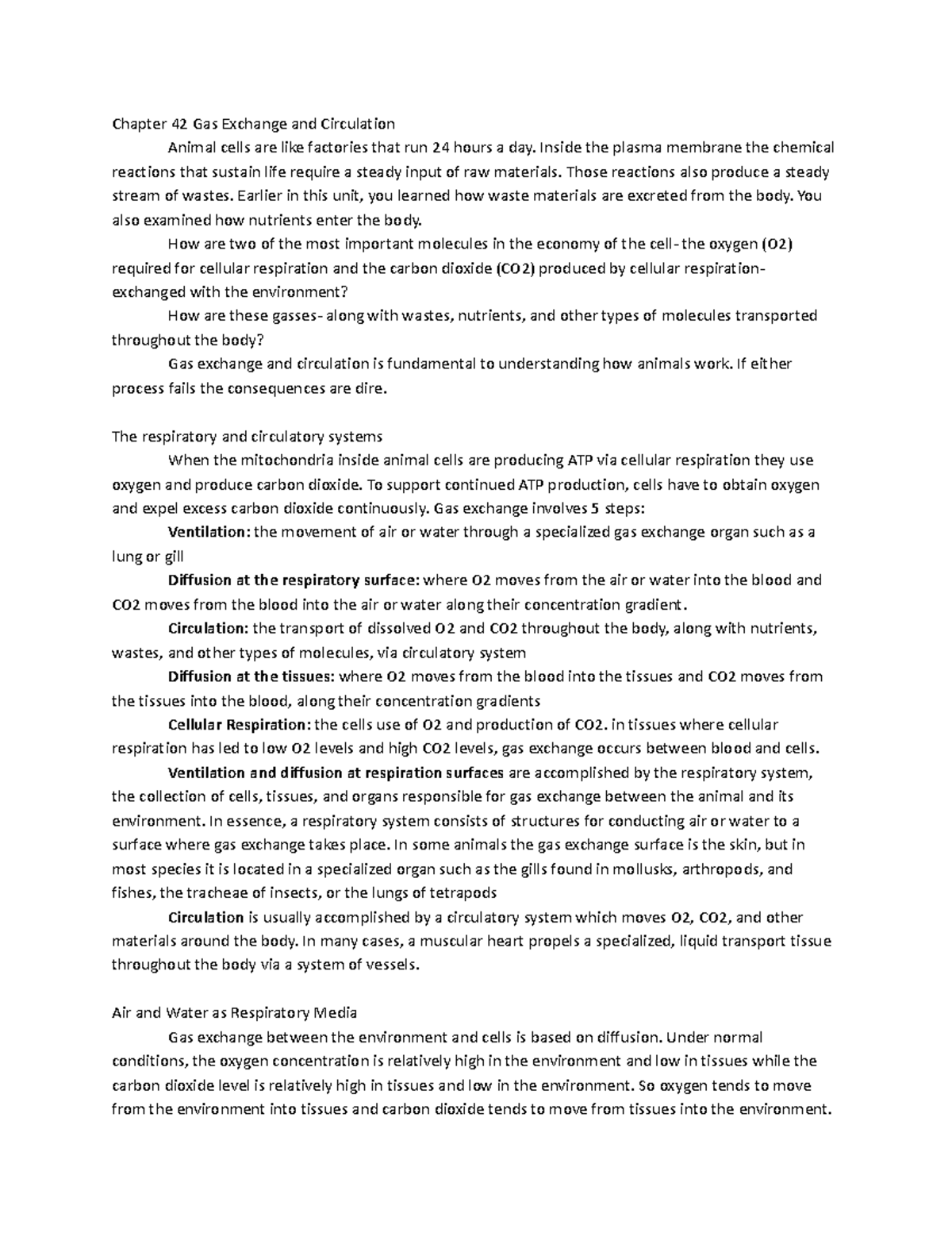 Chapter 42 Gas Exchange and Circulation - Chapter 42 Gas Exchange and ...