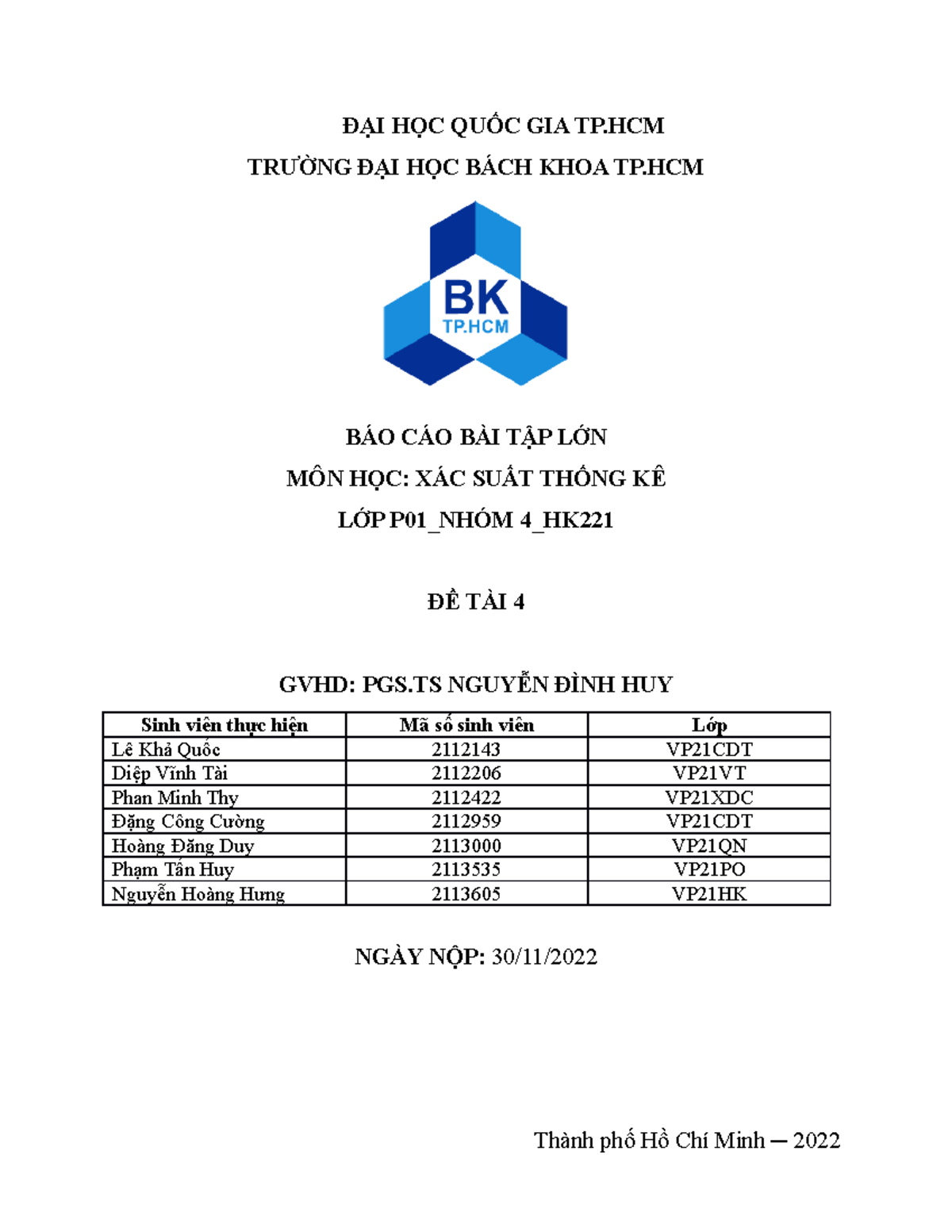 XSTK NHÓM-4 P01 - checked - ĐẠI HỌC QUỐC GIA TP TRƯỜNG ĐẠI HỌC BÁCH ...