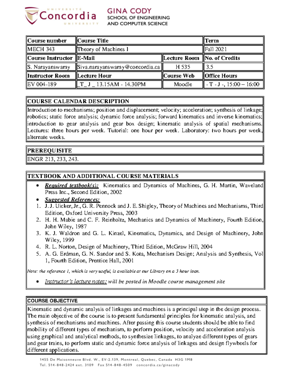 MECH 343 Course Outline - MECH 343 - Concordia - Studocu