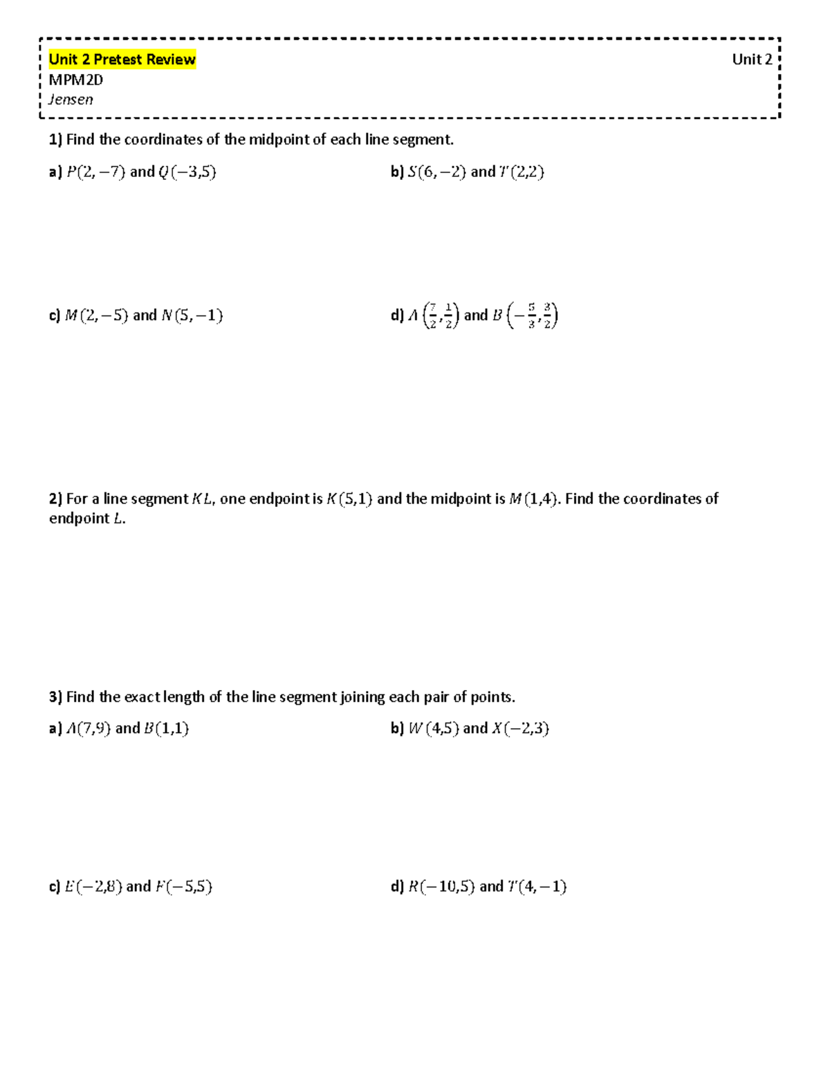 Microsoft Word - math10 unit 2 pretest review - Unit 2 Pretest Review ...