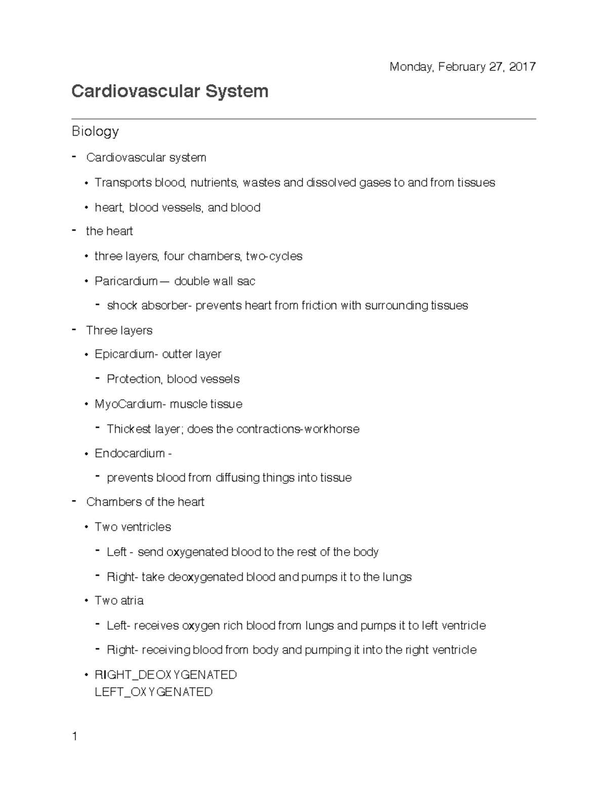 Cardiovascular system - Studocu