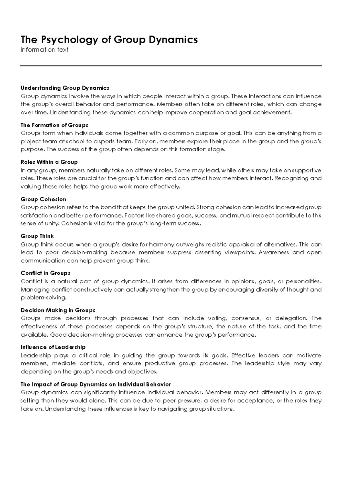 Group Dynamics Student - The Psychology of Group Dynamics Information ...