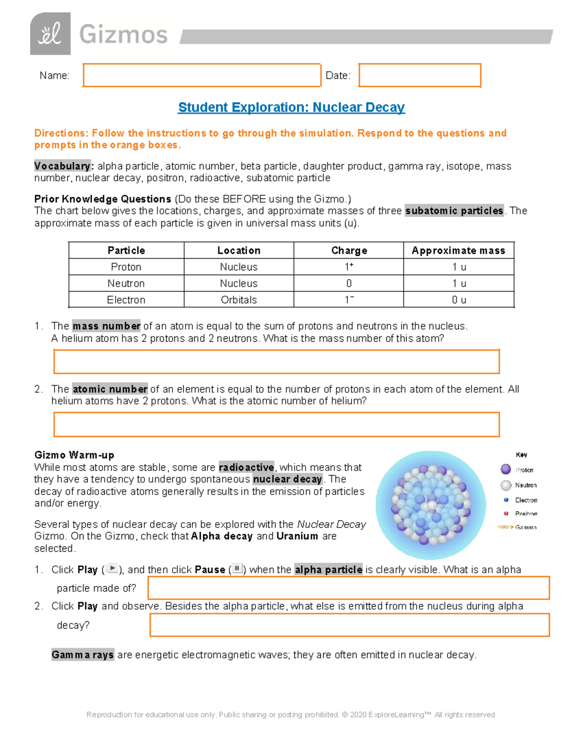 Copy of Nuclear Decay SE - Name: Date: Student Exploration: Nuclear ...