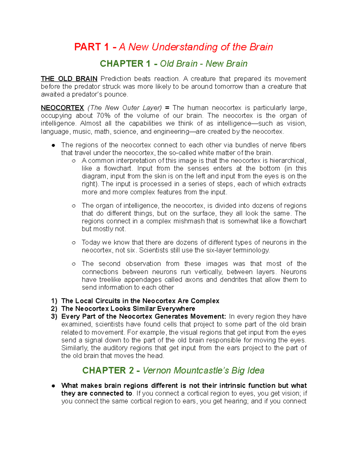 A Thousand Brains Summary - PART 1 - A New Understanding of the Brain ...