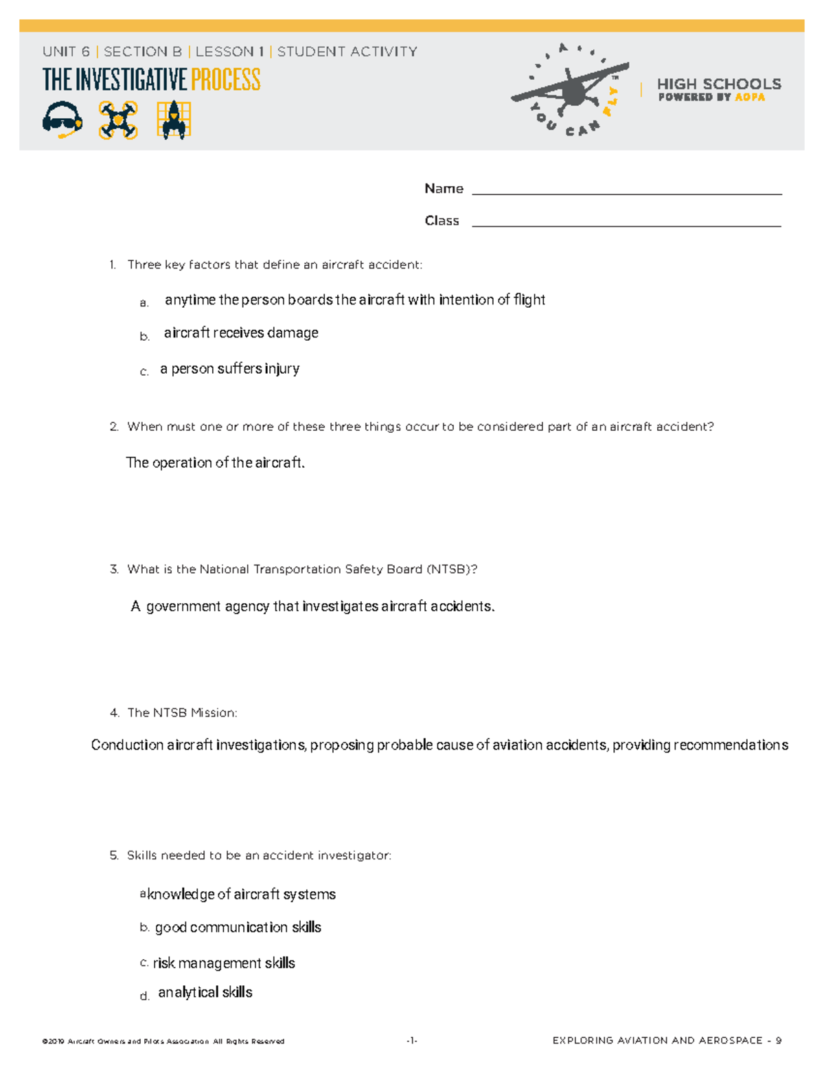 9 Exploring Aviationand Aerospace 06 B 1 Investigative Process Student ...