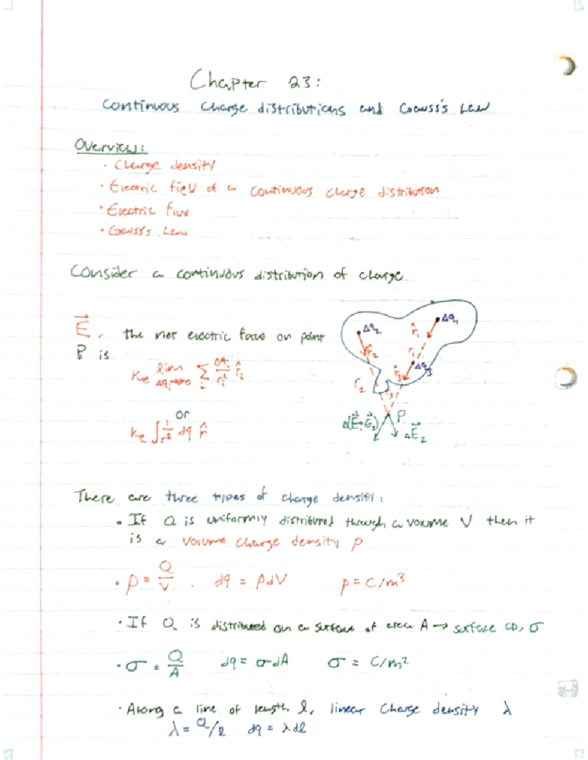 Chapter 23 - Continuous Charge Distributions and Gauss's Law - Chapter ...